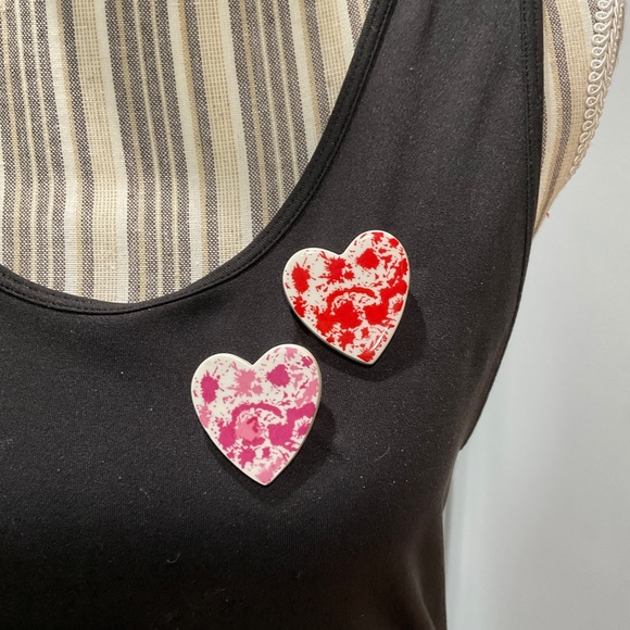 Russ Jewelry Vintage Set Of 2 Russ Skip A Beat Ceramic Valentines Day Pins New Old Stock